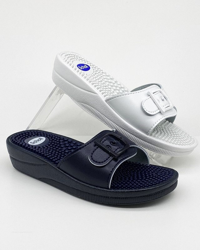 Damskie klapki fakirki Scholl New Massage F20054 navy blue, tęgość E-F ...